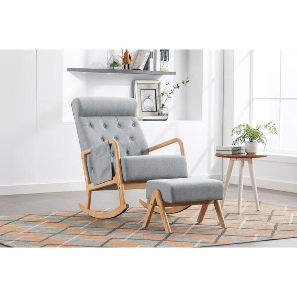Rocking Chair With Ottoman, Upholstered Fabric Rocking Armchair with ...