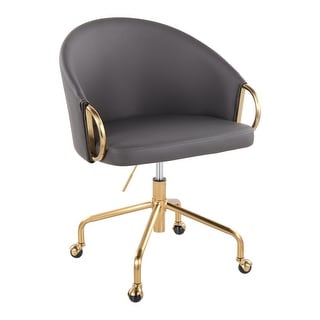 Claire Contemporary/Glam Task Chair in Gold Metal and Grey Faux Leather ...