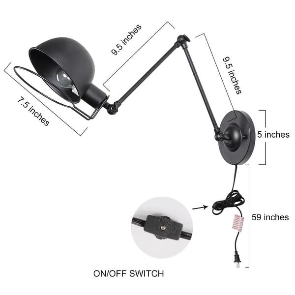 Farmhouse 1-Light Plugin Wall Lighting Black Shade Wall Sconces Swing ...