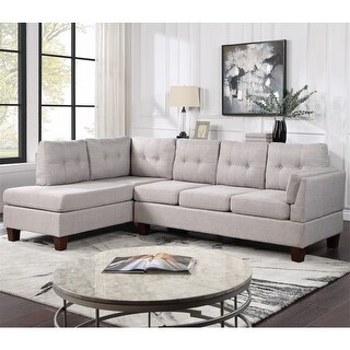 Linen Left Facing Chaise Sectional Sofa with Solid Wood Legs - Bed Bath ...