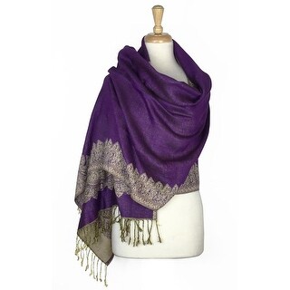 Pashmina-Feel Shawl Scarf Wrap Border Pattern Double Layered Reversible ...