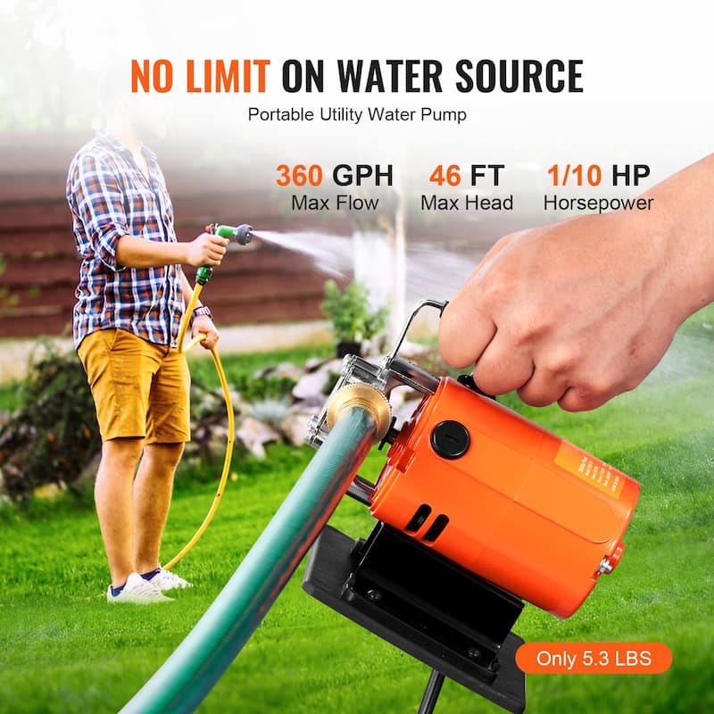 Water Transfer Pump, 120V AC 360 GPH 1/10 HP, Portable Electric Utility ...