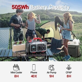 Portable Power Station 505Wh, 500W LiFePO4 Battery Backup Power - Bed ...