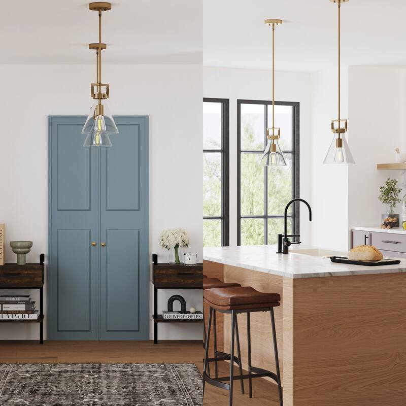 Nathan James Vincent Glass Pendant Lighting, Hanging Light Fixture with Adjustable Stem and ...