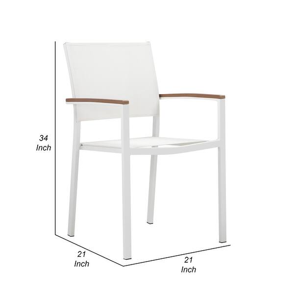 Fifi 21 Inch Set of 6 Dining Chairs, Brown Armrests, White Textilene ...