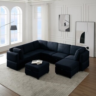 Oversized U Shaped Couch with Reversible Chaise & Storage Seat, Blue ...