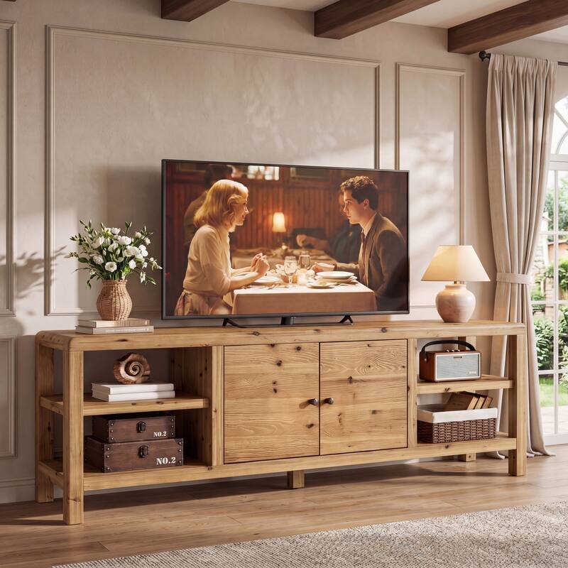 70.9-Inch Solid Wood TV Stand, Entertainment Center with Storage for ...