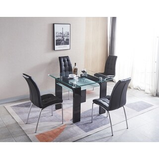 5 Piece Double-Layer Dining Table Set, Square Tempered Glass Dining ...