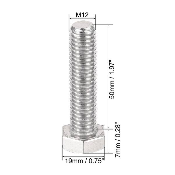 M12 Thread 50mm 304 Stainless Steel Hex Left Hand Screw Bolts Fastener ...