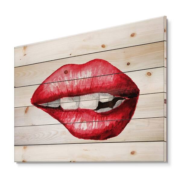 Designart 'Sexy Plump Puffy Woman Lips Biting' Modern Print on Natural ...