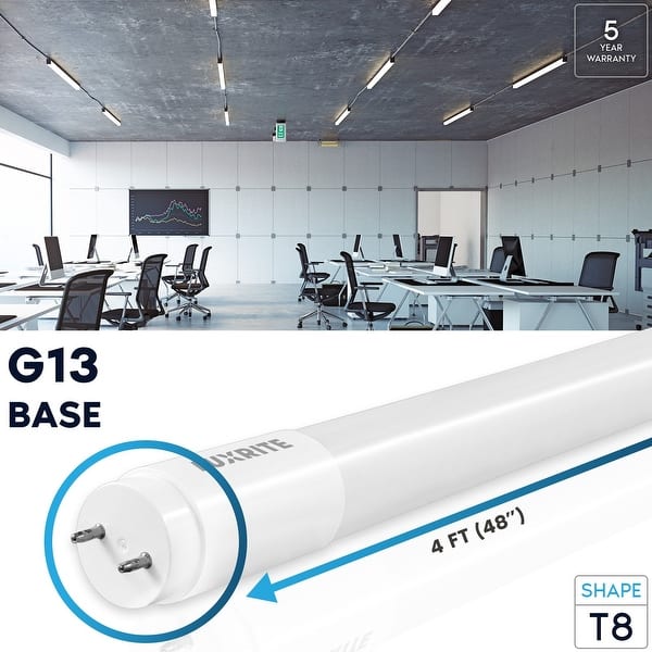 Luxrite 4FT T8 LED Tube Light, 13W=32W, 3 Color Option, Single and Double End Powered, 1950 ...
