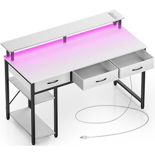 Computer Desk with Power Outlets & LED Light,White - Bed Bath & Beyond ...