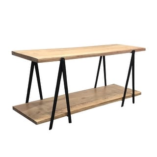 57 Inch TV Entertainment Console, Wood Grain, V Shaped Metal Legs ...