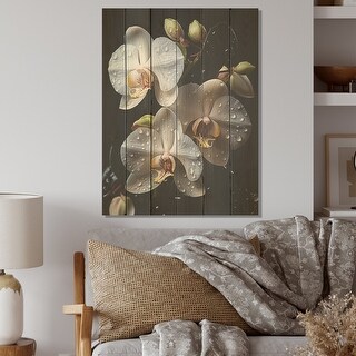 Designart "White Orchids Petals Of Elegance I" Orchids Wood Wall Decor ...
