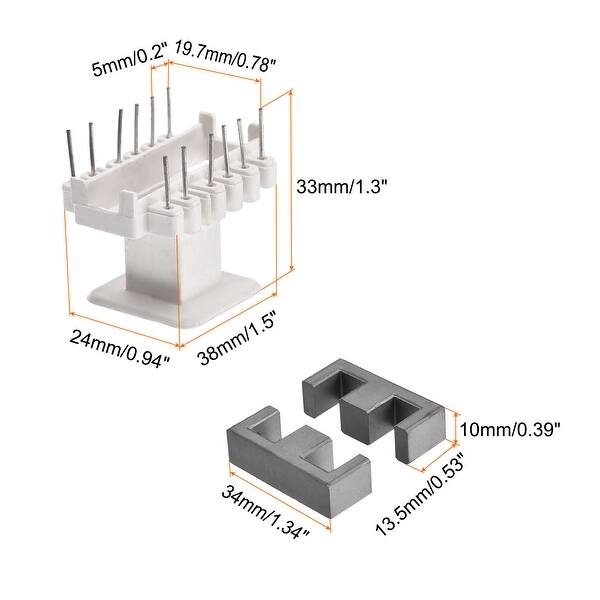 Transformer Bobbin EE35 Vertical 6 w 6 Pin w Ferrite Core Halves 5 Set - White, Silver Gray ...