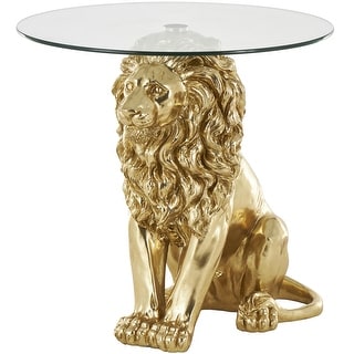 Resin Lion Sitting Side End Accent Table with Glass Tabletop - Gold ...