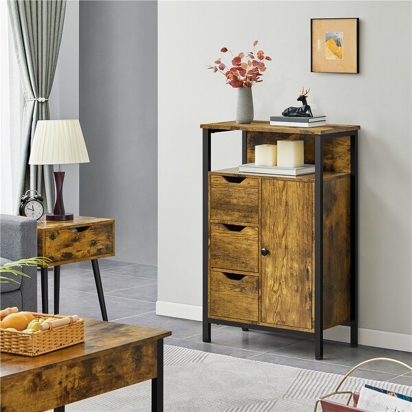 Yaheetech Floor Storage Cabinet with 3 Drawers and 1 Cupboard On Sale Bed Bath Beyond 35372600