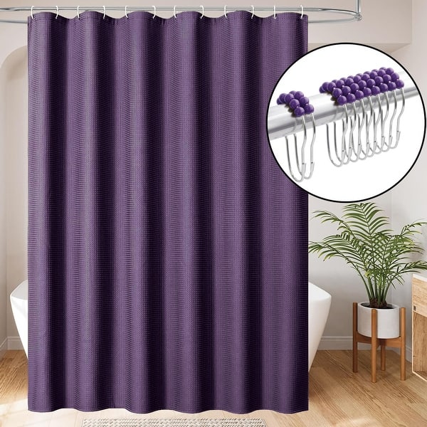 72" x 72" - Purple Fabric Textured Glam luxury Shower Curtain With 12 ...