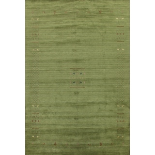 Green Gabbeh Area Rug Hand-Knotted Wool Carpet - 10'2"x 13'7" - Bed ...