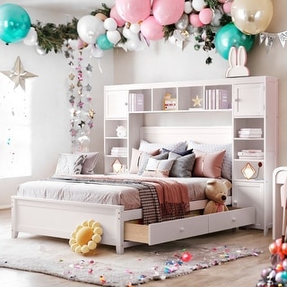 Full Size Wooden Platform Bed with 10 Shelf Cubes And 4 Cabinets - Bed ...