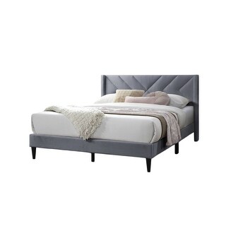 Reno Queen Size Bed, Modern X Channel Tufted Gray Velvet Upholstery ...