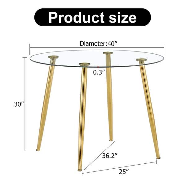 Modern Circular Dining Table - 40", 0.3" Thick Tempered Glass Tabletop ...