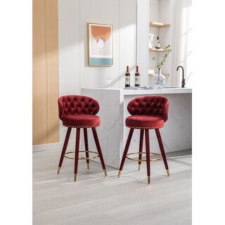 Velvet Counter Height Bar Stools, Upholstered Bar Chairs with Nailhead ...