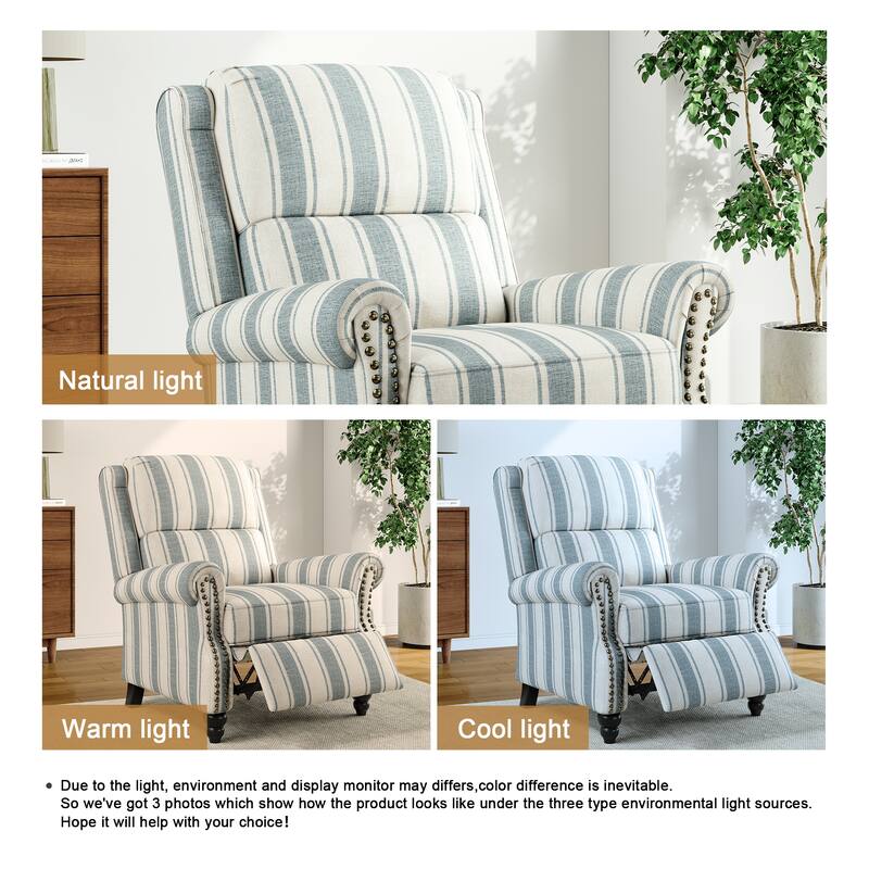 Alisa 35'' W Vegan Leather/ Linen Glider Push Back Recliner Chair - On ...