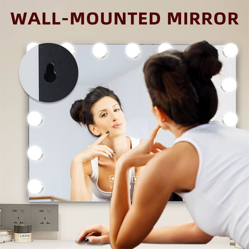VANITII Large Hollywood Vanity Makeup Mirror with 15 LED Bulbs 3 Color Lights Bluetooth Tabletop ...