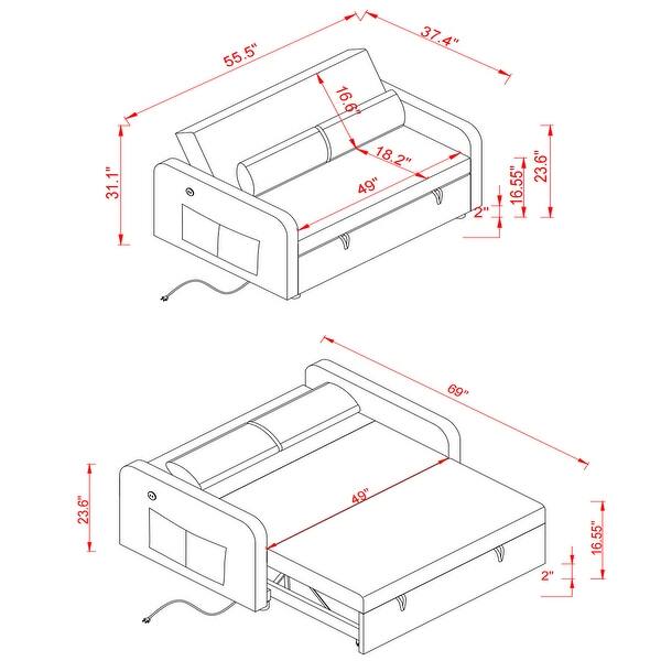 Twins Sofa Bed Multifunctional Sofa Bed Daybed with USB Socket, Sofa ...