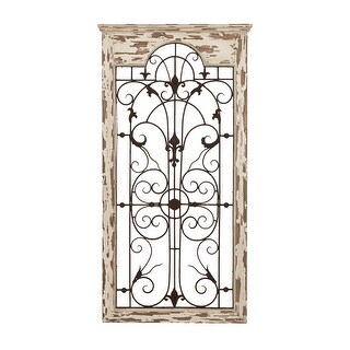 Wood Scroll Distressed Window Inspired Panel Home Wall Decor with Black ...