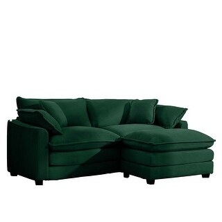 L-Shaped Modular Sectional Sofa with Ottoman, Green 2-Seater Corduroy ...