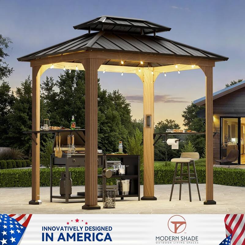 Grill Gazebo 6' X 8', Permanent Aluminum BBQ Gazebos with Shelves and ...