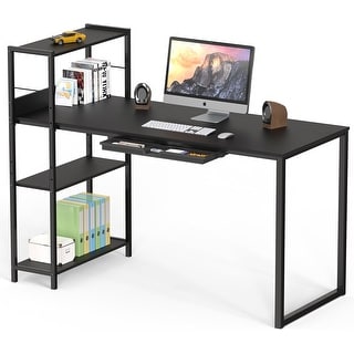 46-Inch Mission-Style Computer Desk with Drawer and Side Shelf for Home ...