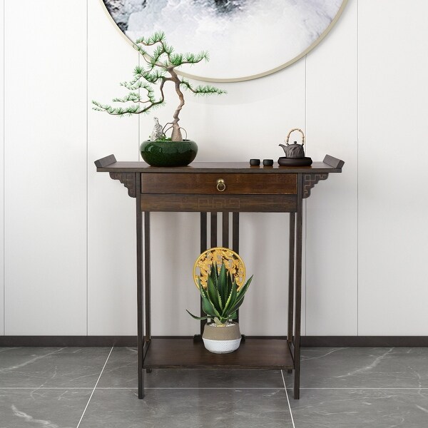 Ail Console Table with Storage Shelf Rattan Sofa Table Entry Table for ...