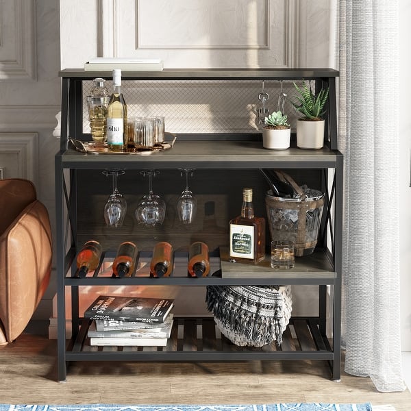 Industrial Bar Table -Wine Rack with Storage Shelves - Bed Bath ...