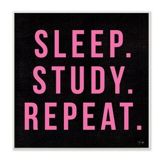 Stupell Sleep Study Repeat Black & Pink Student Typography Wood Wall ...