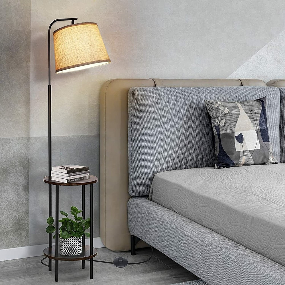 Floor Lamp End Table Modern Bedside Standing Floor Lamp With Shelves ...