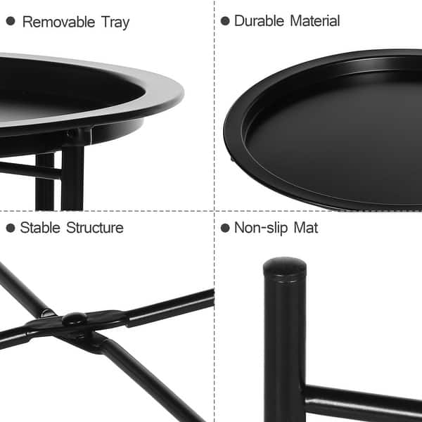 Javlergo Set of 2 Folding Round TV Tray Tables, Small Round Steel Side ...