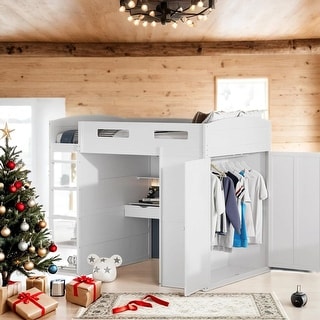 Full Size Loft Bed with Desk, Wardrobes,4 Drawers,4 Shelves-White - Bed Bath & Beyond - 41405833