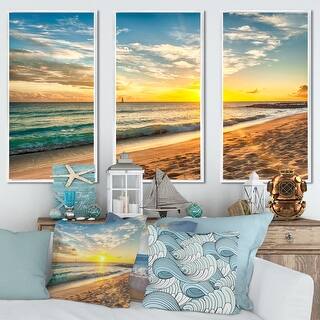 Designart "White Beach in Island of Barbados" Sea & Shore Framed ...