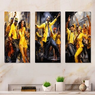 Designart - Yellow Jazz Dance Fusion - Dance Metal Wall Art Set Of 3 ...