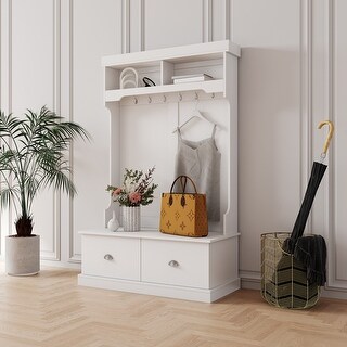 Modern Open Wardrobe with 2 Drawers and 6 Metal Clothes Hooks - Bed ...