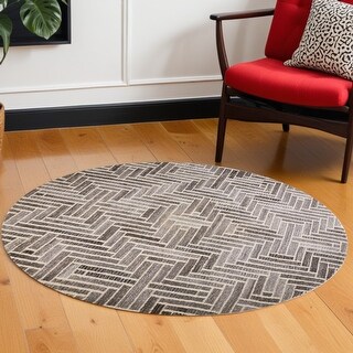 HomeRoots 8' Tan and Gray Round Wool Geometric Hand Tufted Area Rug - 8 ...
