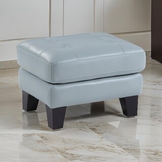 Sofy 27 Inch Ottoman, Aqua Blue Top Grain and Faux Leather, Solid Wood ...