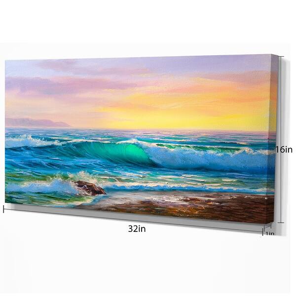 Designart "Sunsets over ocean waves" Sea & Shore Print on Wrapped ...