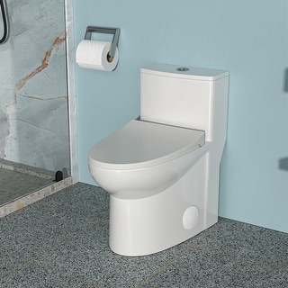 Dual Flush Ceramic Bathroom Toilet with Soft Closing Seat - Bed Bath ...