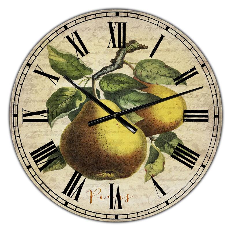 Designart 'Pear Old Style Sketch II' Large Cottage Wall Clock ...