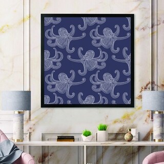 Designart "White Octopuses On Dark Blue" Patterned Framed Art Print ...