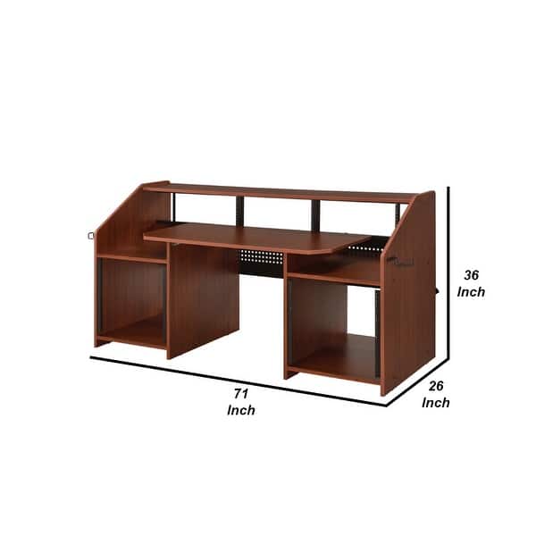 71 Inch Wood Music Desk Studio Workstation, 3 Shelves, Cherry Brown ...